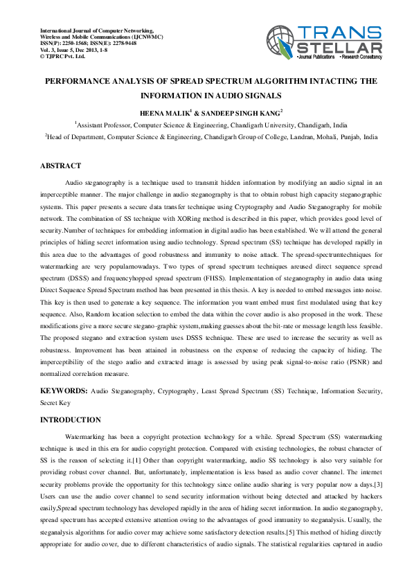 (PDF) Performance Analysis of Spread Spectrum Algorithm Intacting the ...