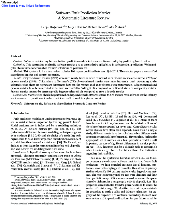 (PDF) Software Fault Prediction Metrics: A Systematic Literature Review
