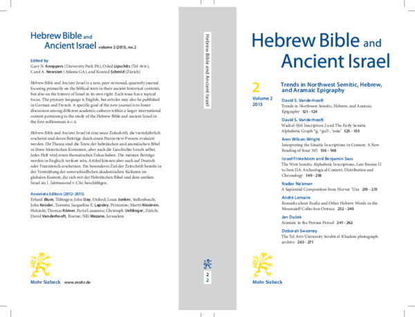 (PDF) Trends in Northwest Semitic, Hebrew, and Aramaic Epigraphy (Ed ...