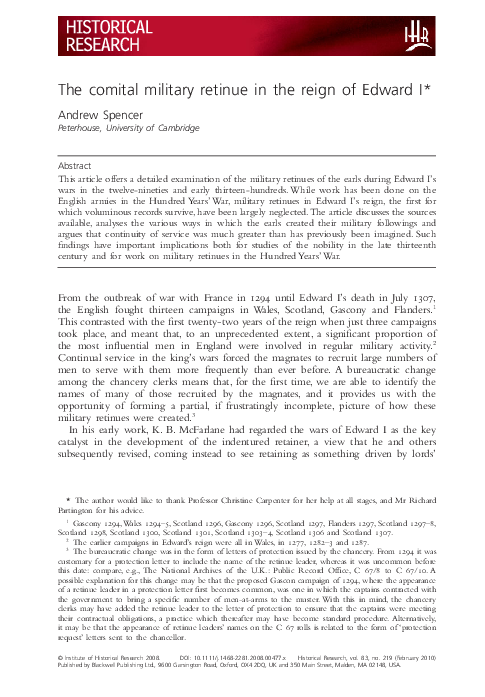 (PDF) The Comital Military Retinue in the Reign of Edward I