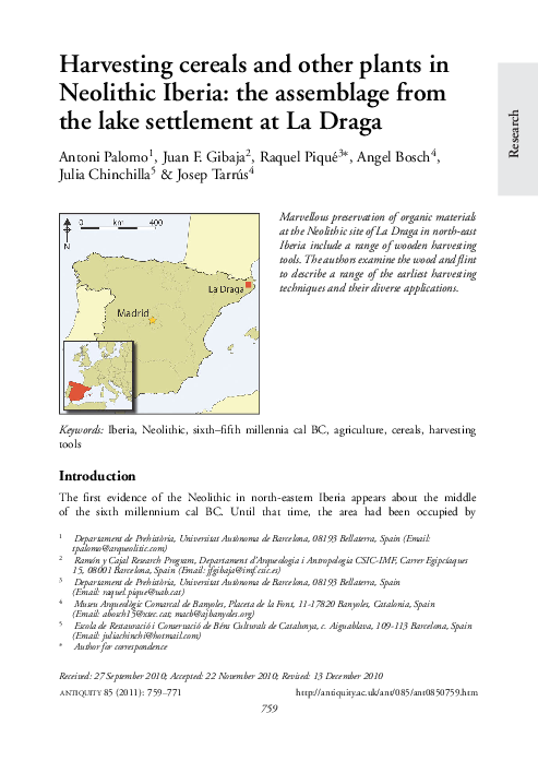 (PDF) 2011-Harvesting cereals and other plants in Neolithic Iberia: the ...
