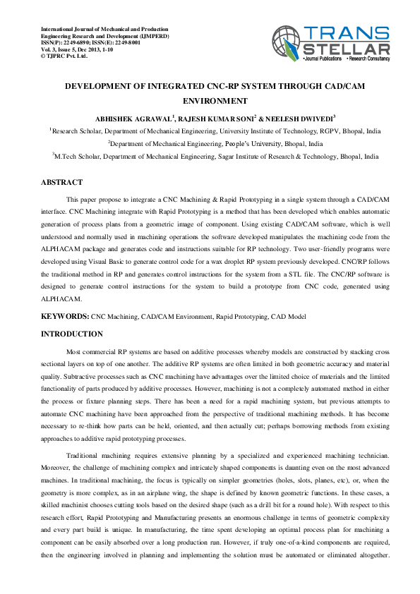 (PDF) Development of Integrated CNC-RP System through CAD/CAM Environment