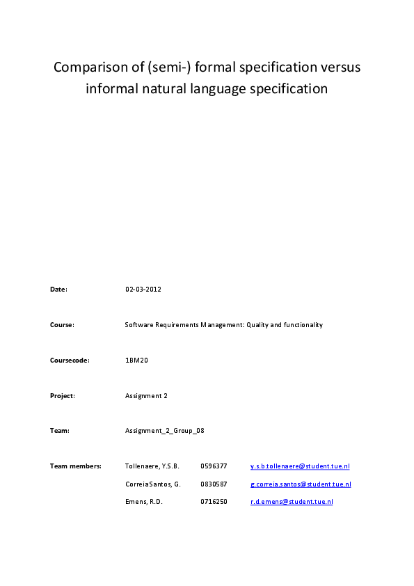 Pdf Comparison Of Semi Formal Specification Versus Informal Natural Language Specification