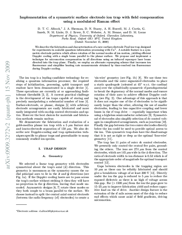 (PDF) Implementation of a symmetric surface-electrode ion trap with field compensation using a ...