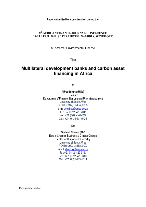 (PDF) Multilateral development banks and carbon asset financing in Africa