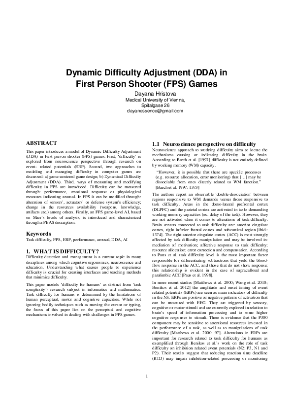 (PDF) Dynamic difficulty adjustment (DDA) in First person shooter (FPS) games