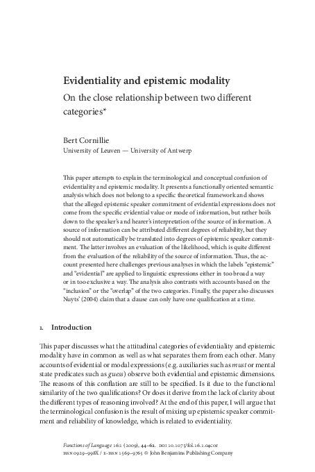 (PDF) Evidentiality and epistemic modality: On the close relationship ...