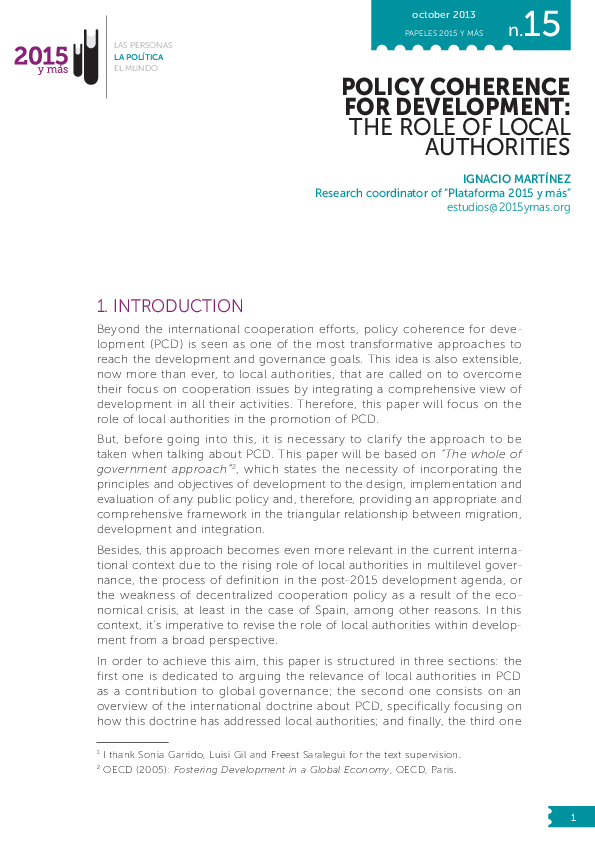 (PDF) Policy Coherence for Development: the Role of Local Authorities