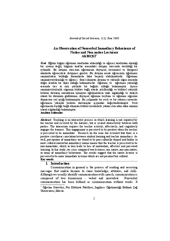 (DOC) Teacher non-verbal immediacy behaviours