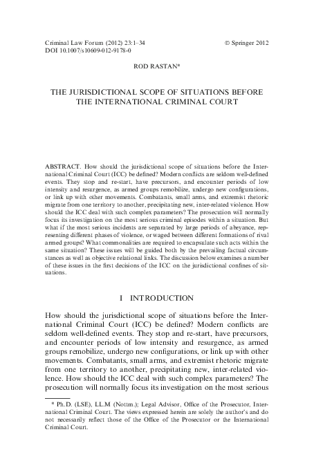 Pdf The Jurisdictional Scope Of Situations Before The International