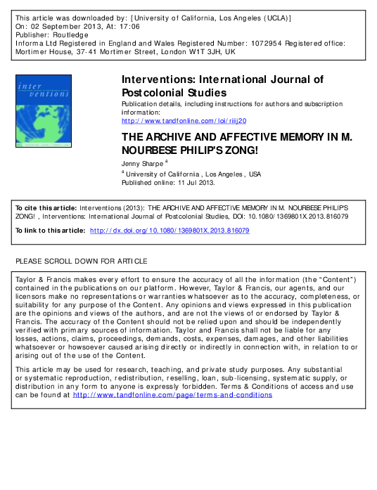 (PDF) The Archive and Affective Memory in M. NourbeSe Philip's Zong!