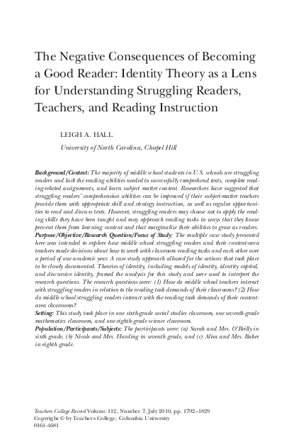 (PDF) The negative consequences of becoming a good reader: Identity ...