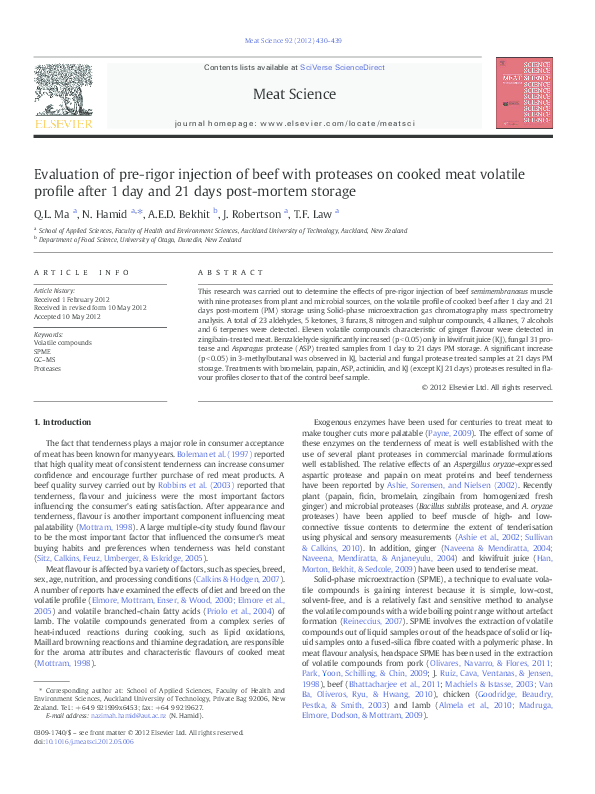 (PDF) Evaluation of pre-rigor injection of beef with proteases on ...