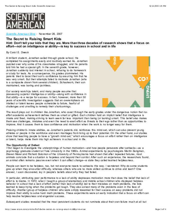 (PDF) 6/14/08 3:15 PM The Secret to Raising Smart Kids: Scientific ...