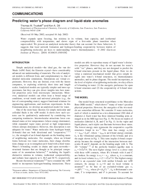 (PDF) Predicting water’s phase diagram and liquid-state anomalies | Ken ... (PDF) Predicting water’s phase diagram and liquid-state anomalies | Ken ...