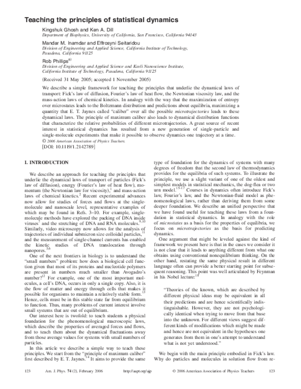 (PDF) Teaching the principles of statistical dynamics