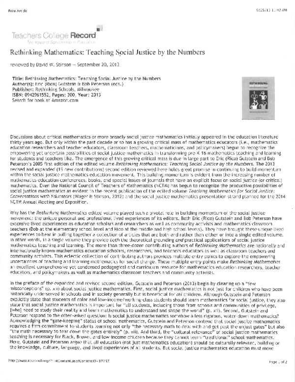(PDF) Rethinking Mathematics: A Review of Rethinking Mathematics ...