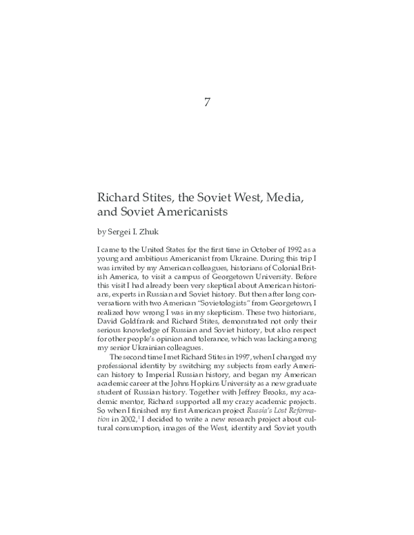 (PDF) Richard Stites, the Soviet West, Media, and the Soviet Americanists