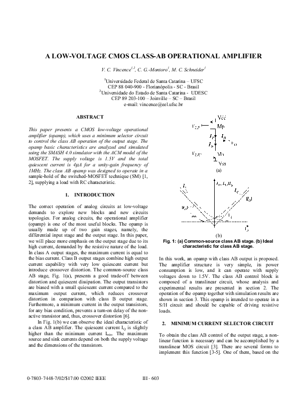 Pdf A Low Voltage Cmos Class Ab Operational Amplifier