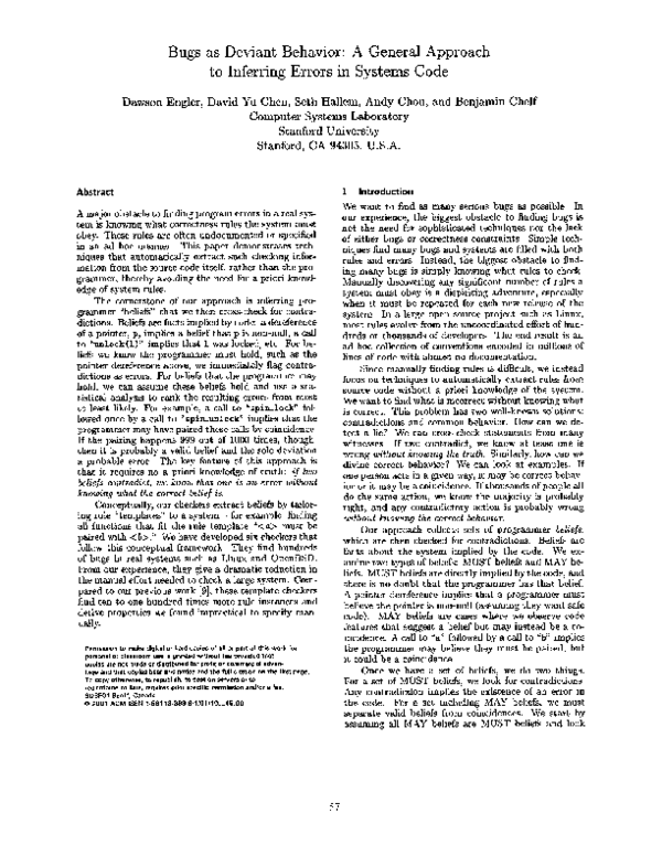 (PDF) Bugs as deviant behavior: a general approach to inferring errors ...