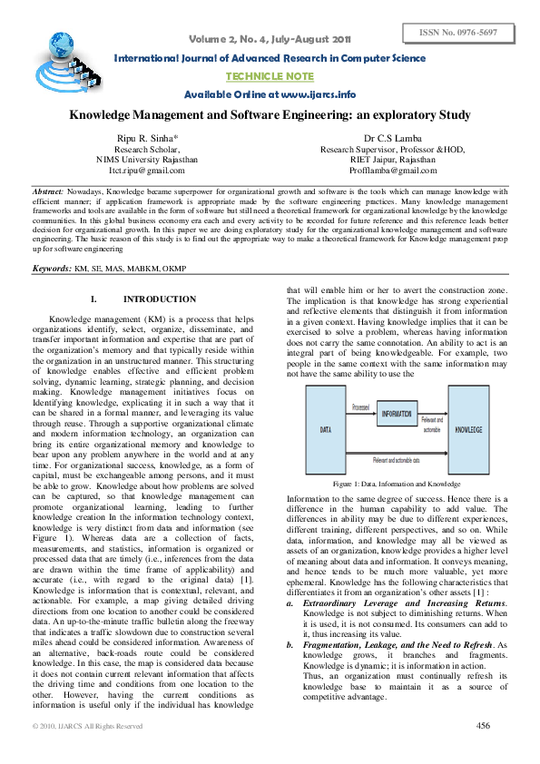 Knowledge Management and Software Engineering: an exploratory Study