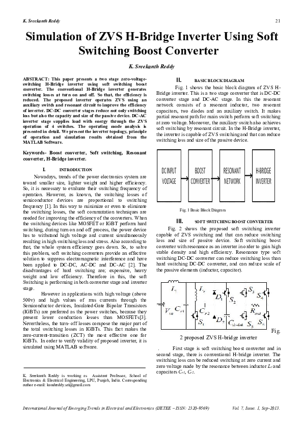 (PDF) Simulation of ZVS H-Bridge Inverter Using Soft Switching Boost Converter