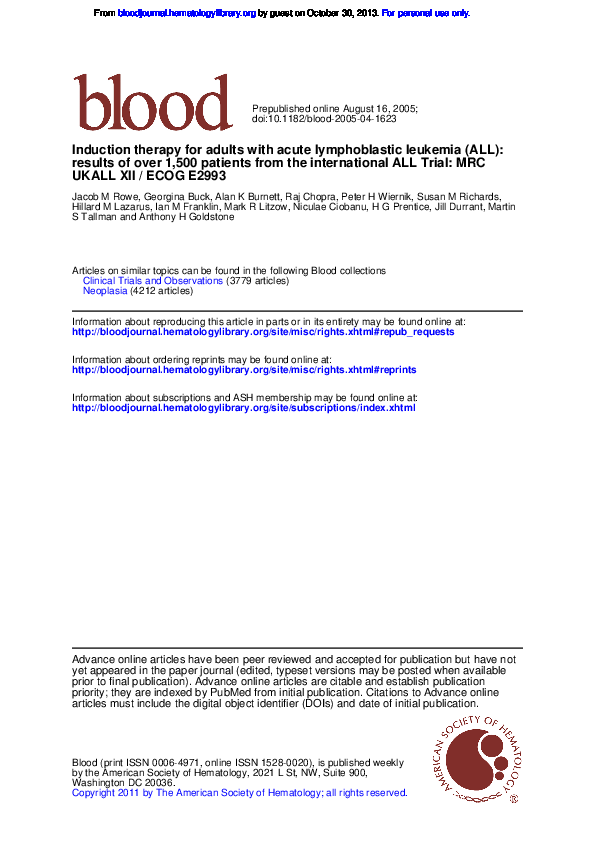 (PDF) INDUCTION THERAPY FOR ADULTS WITH ACUTE LYMPHOBLASTIC LEUKEMIA ...