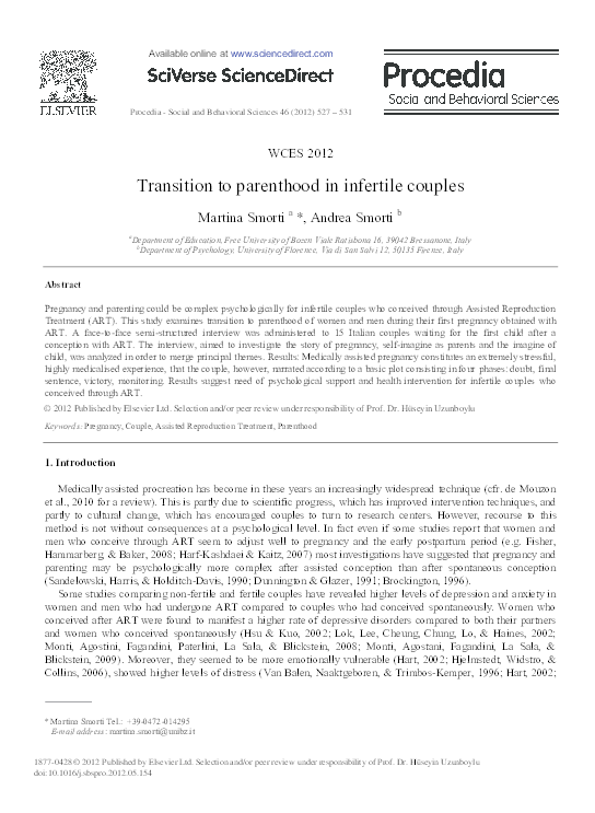 Transition to parenthood in infertile couples | martina smorti - Academia.edu