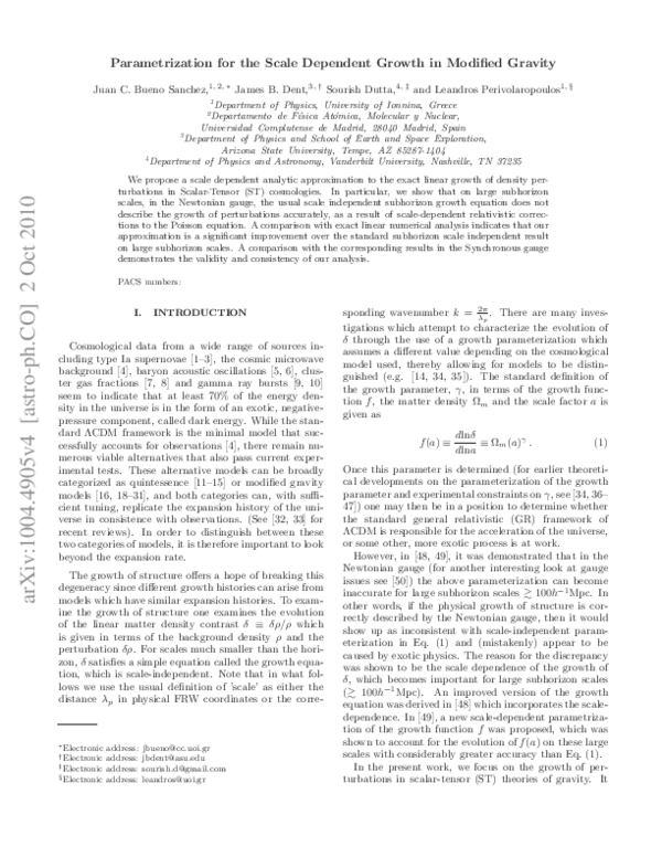 Pdf Parametrization For The Scale Dependent Growth In Modified Gravity