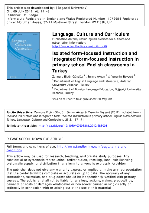 Pdf Isolated Form Focused Instruction And Integrated Form Focused Instruction In Primary
