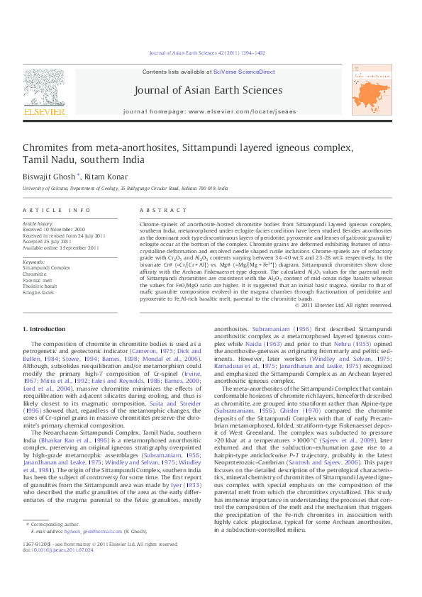 (PDF) Chromites from meta-anorthosites, Sittampundi layered igneous ...