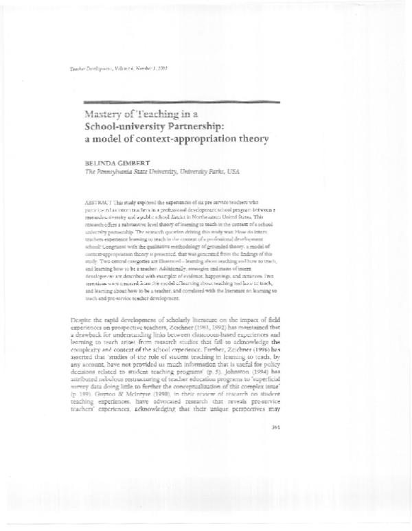 (PDF) Mastery of teaching in a school-university partnership: a model ...