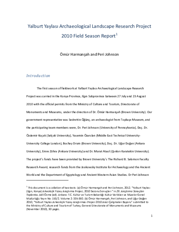 (PDF) Yalburt Yaylası Archaeological Landscape Research Project 2010 ...