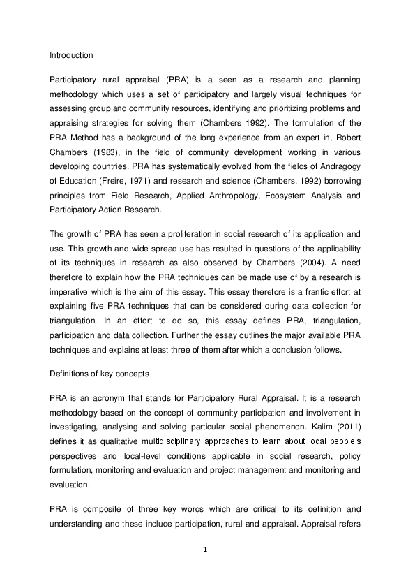 (DOC) Participatory Rural Appraisal: Triagulation Techniques | Nicholas ...