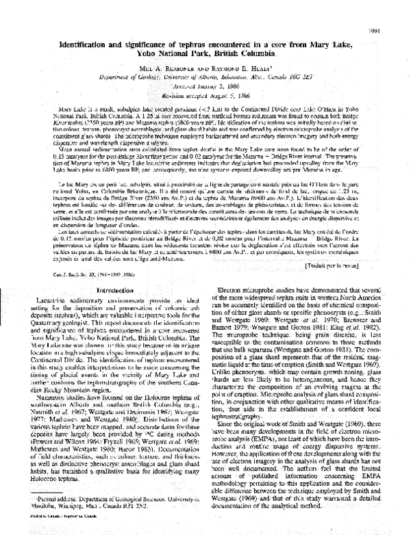 (PDF) Identification and Significance of Tephras Encountered in a Core ...