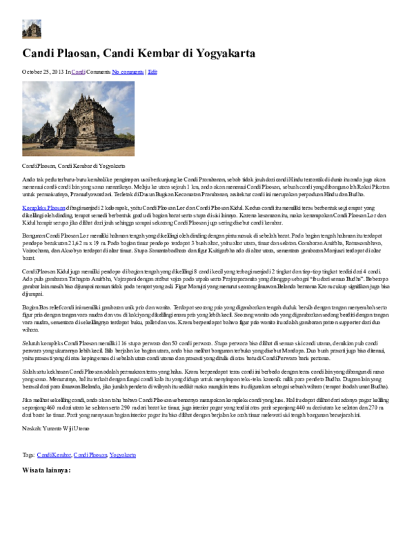(PDF) Candi Plaosan Candi Kembar d Yogyakarta