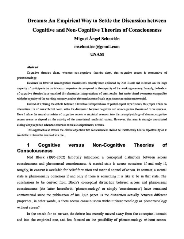 (PDF) Dreams: An Empirical Way to Settle the Discussion between ...