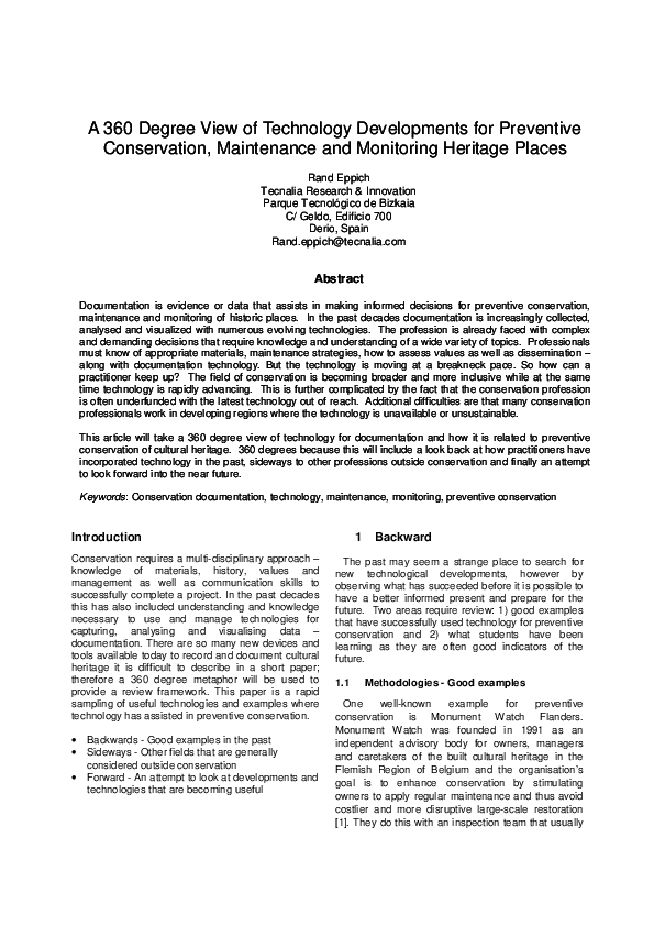 (PDF) 360 Degree View of Technology for Preventive Conservation ...