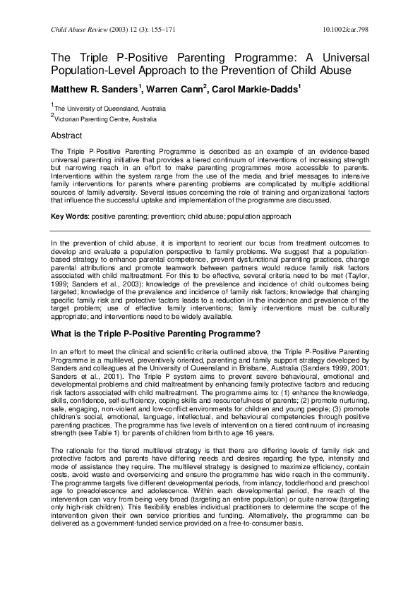 (PDF) The Triple P-Positive Parenting Programme: a universal population ...