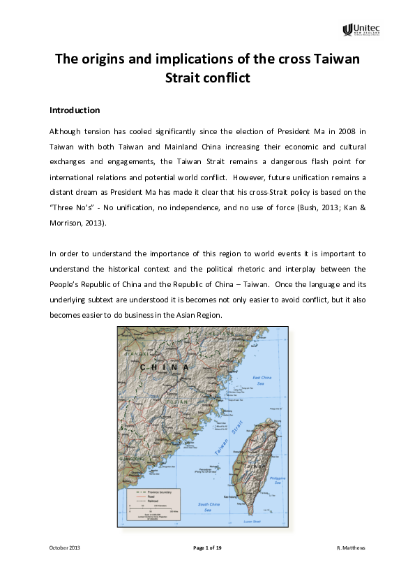 (PDF) The origins and implications of the cross Taiwan Strait conflict