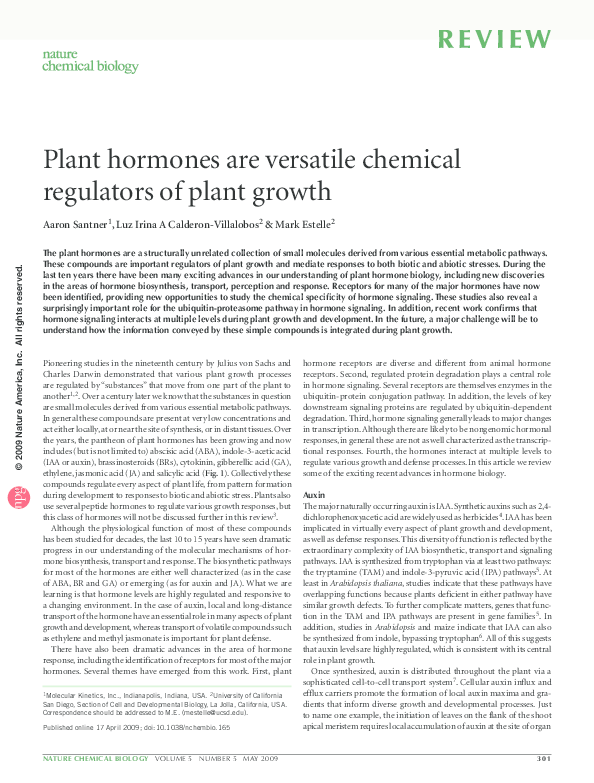 (PDF) Plant hormones are versatile chemical regulators of plant growth