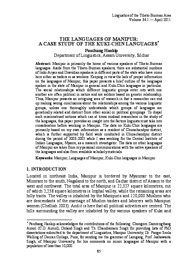 (PDF) The languages of Manipur: A case study of the Kuki-Chin languages