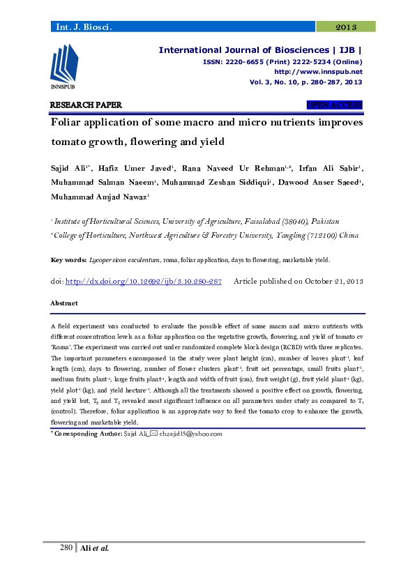 Pdf Foliar Application Of Some Macro And Micro Nutrients Improves