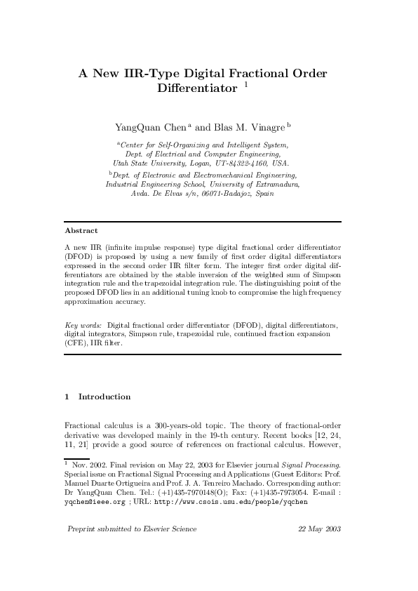 Pdf Iir Digital Fractional Order Differentiator