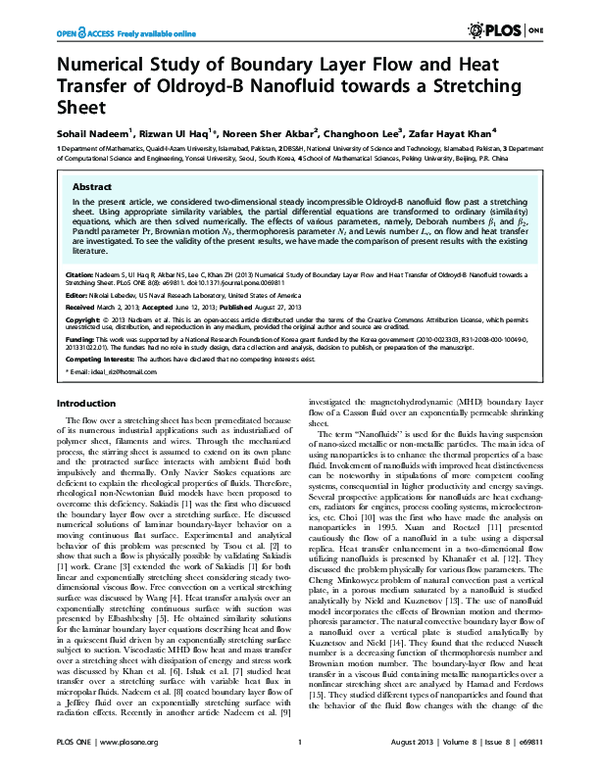 (PDF) Numerical Study of Boundary Layer Flow and Heat Transfer of Oldroyd-B Nanofluid towards a ...