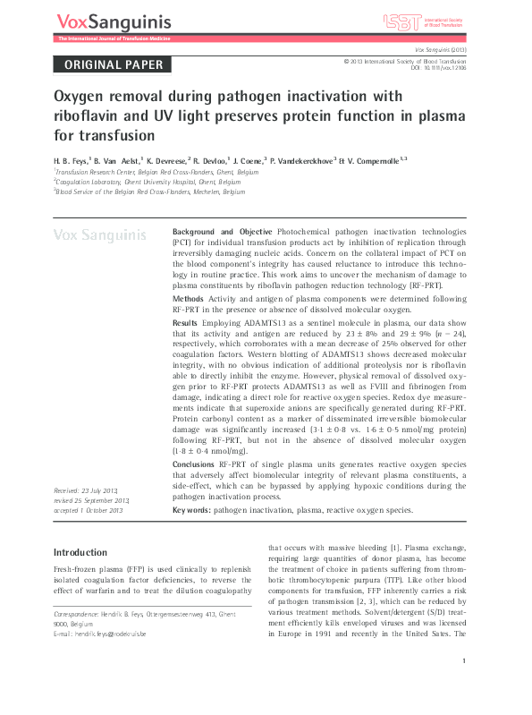 (PDF) Oxygen removal during pathogen inactivation with riboflavin and ...