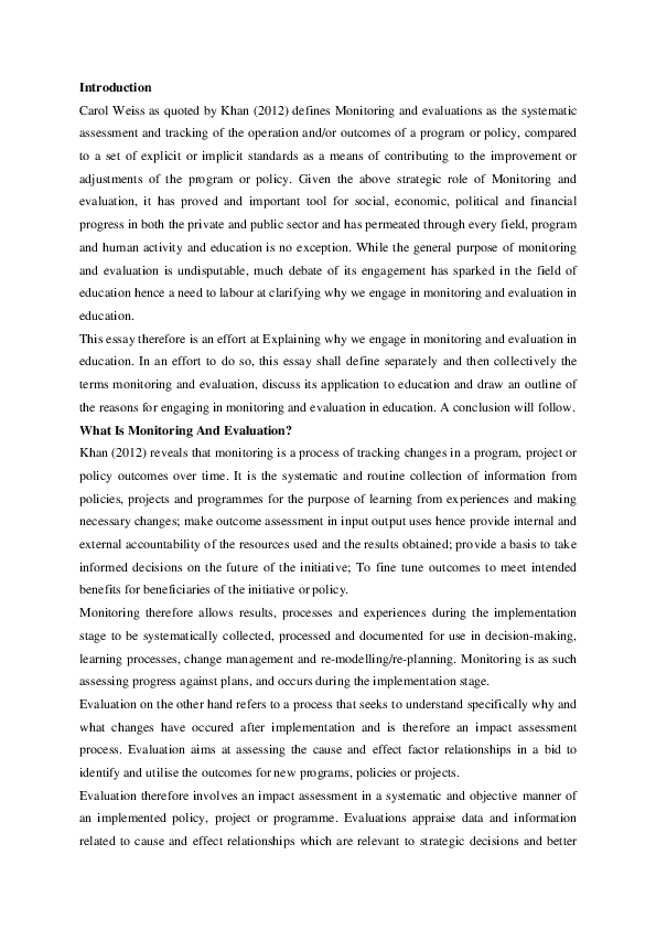 (DOC) Monitoring and Evaluation in Education