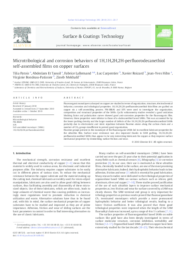 (PDF) Microtribological and corrosion behaviors of 1H,1H,2H,2H ...