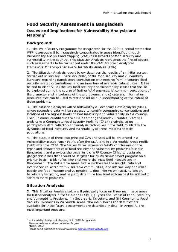 (PDF) VAM – Situation Analysis Report Food Security Assessment in ...