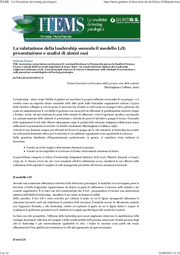 (PDF) La valutazione della leadership secondo il modello LJI ...